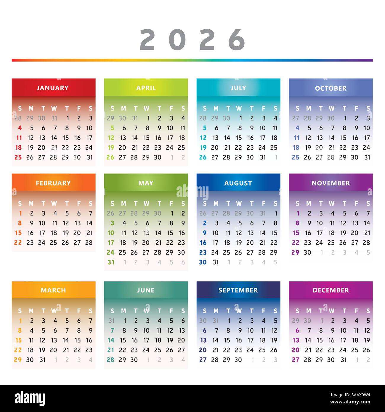 2026 year english calendar hi-res stock photography and images - Alamy