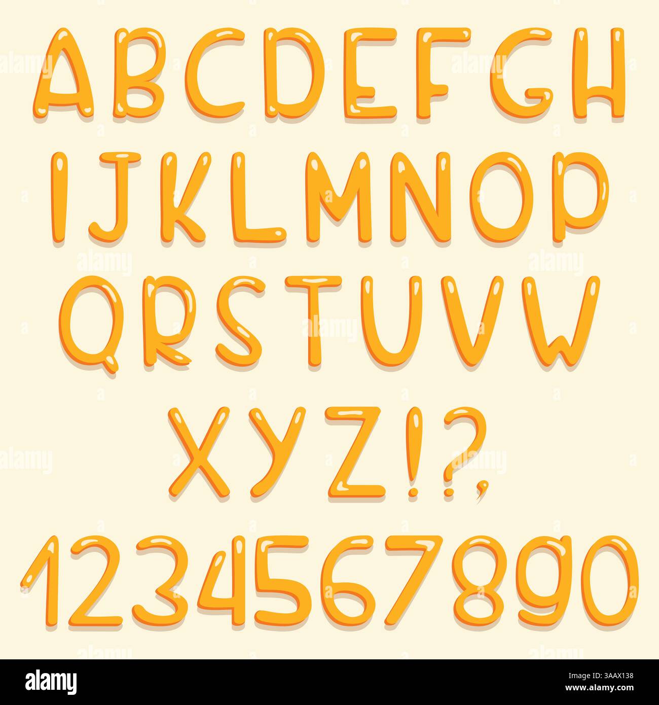 Glossy font design. Yellow ABC letters and numbers. Vector set of ...