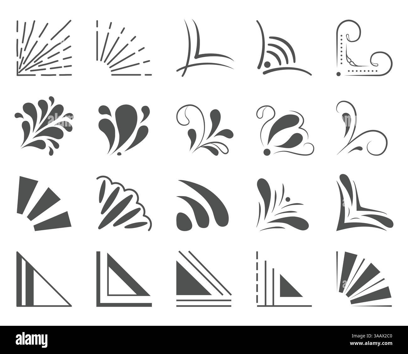 Set of 20 hand drawn corners and design elements. Hand drawn corner set ...