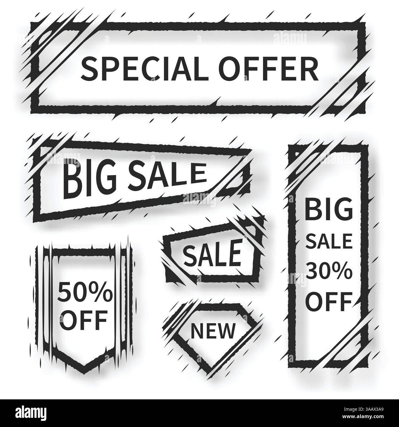 Set of cut geometric shapes. Strokes ripped effect. Shapes to for rip ...