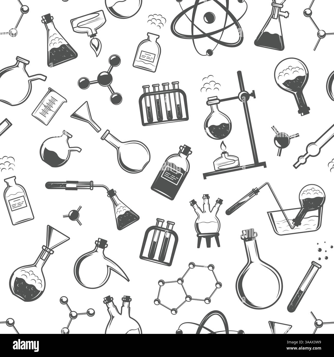 Chemistry seamless pattern with formulas and laboratory equipment ...