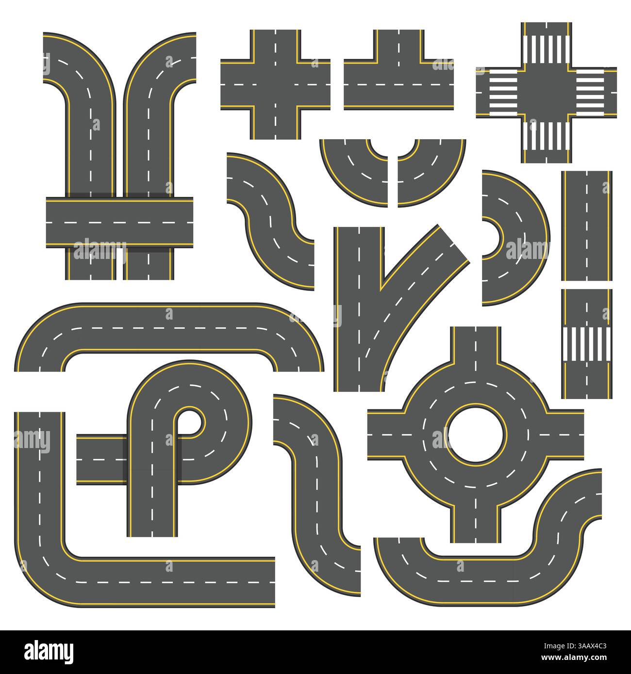 Road vector elements. Collection of connectable highway elements. Top ...