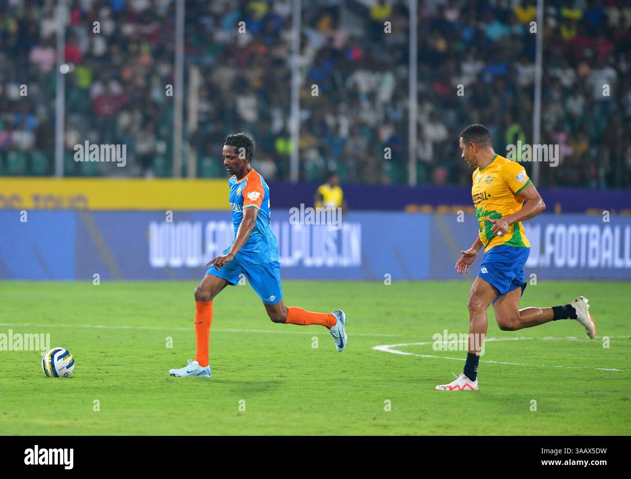 Chennai, India. 30th March, 2025. Brazil Legends Triumph Over India All-Stars 2 - 1 in Thrilling ...