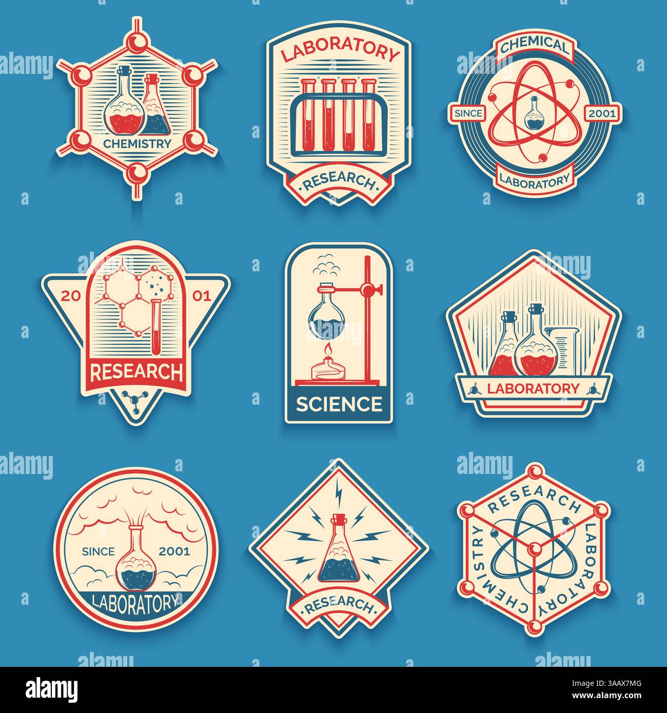 Set of vector laboratory research elements with flasks, tubes and ...