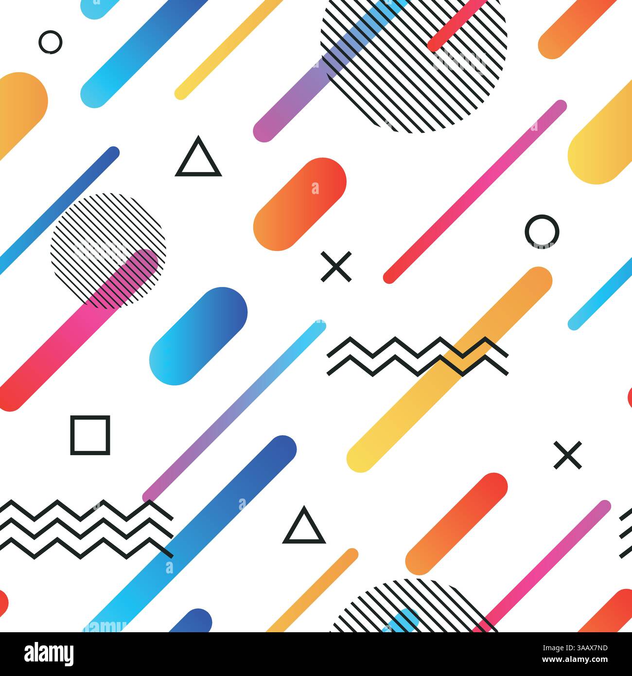 Abstract memphis style retro seamless background with multicolored ...