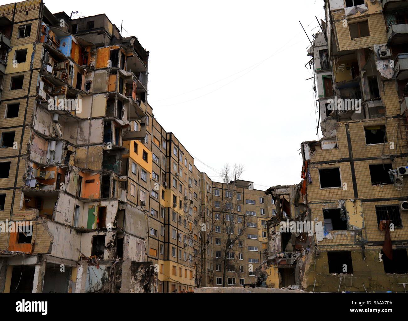Russian missile strike on apartment building in Dnipro, Ukraine. Rocket ...