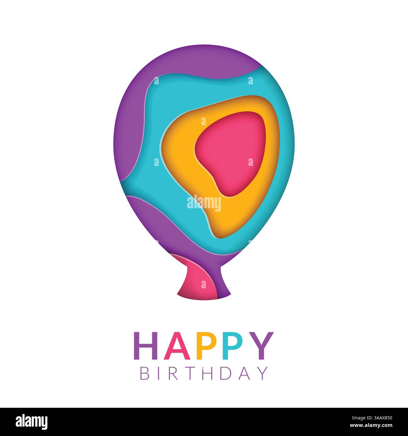 Happy Birthday greeting card template with papercut multi color balloon ...