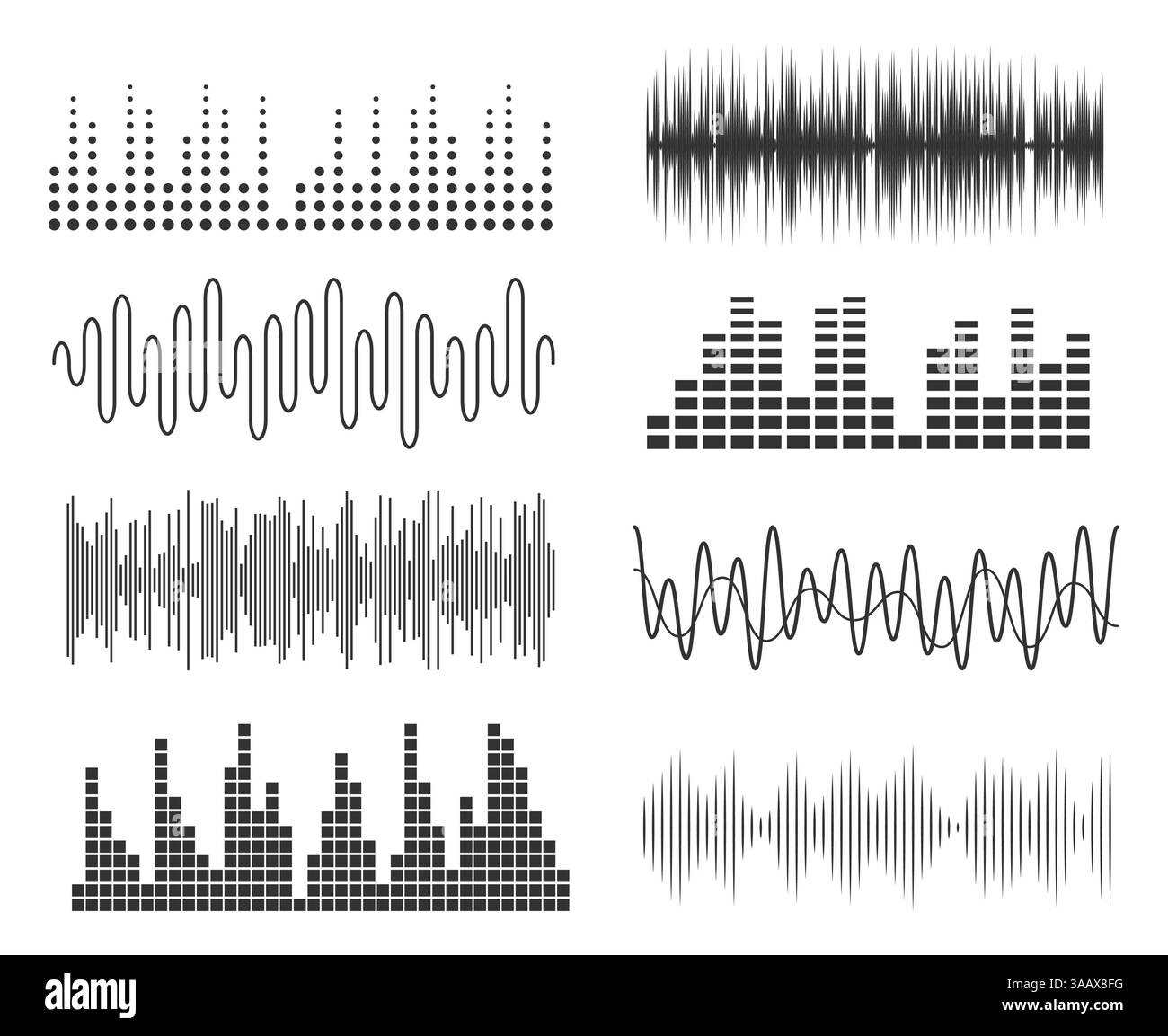 Set of sound music waves. Audio technology musical pulse or sound charts. Vector music waveform ...