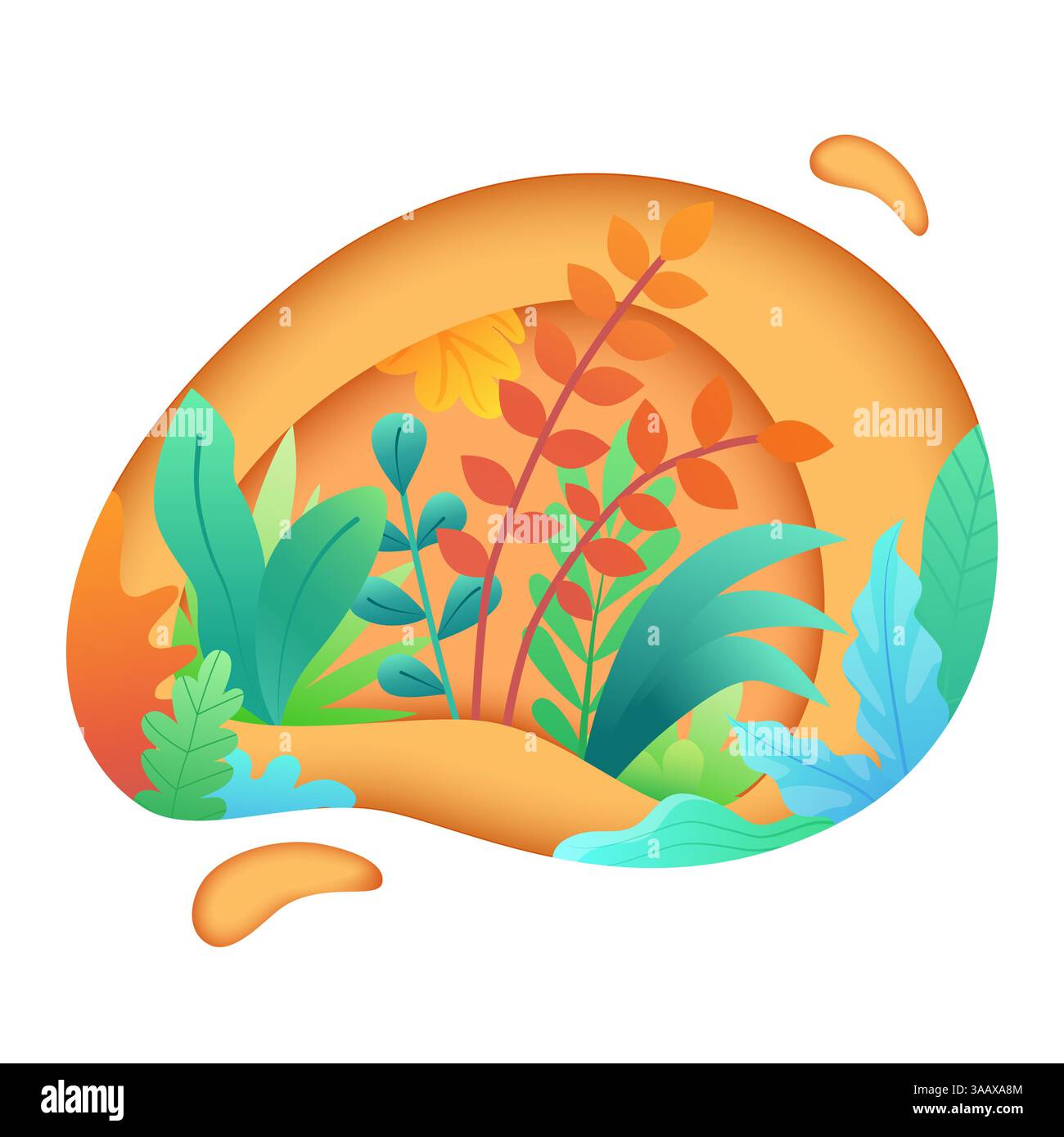 Paper cut art with leaves and plants. Background with abstract leaves ...