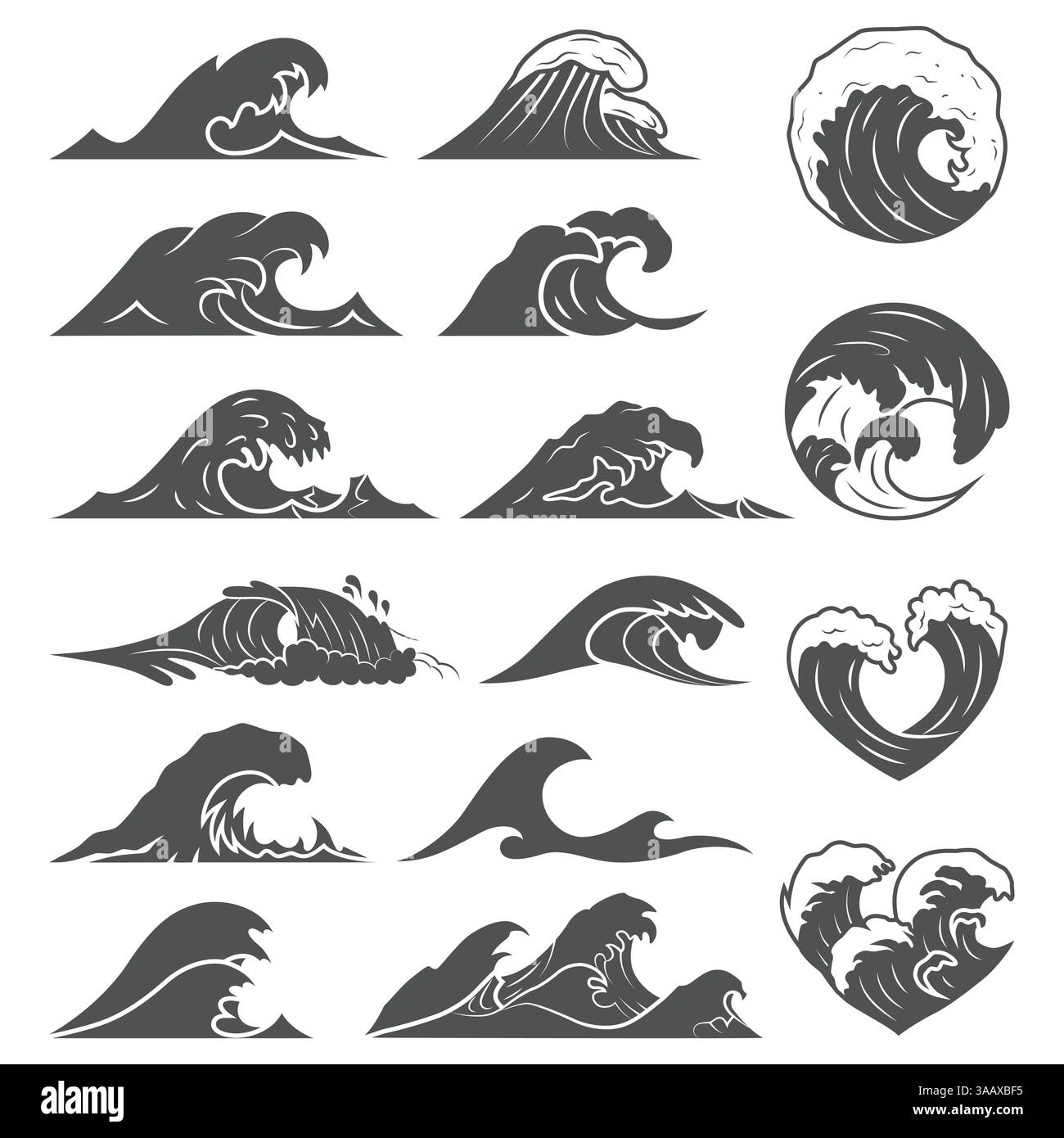 Ocean waves vector set. Sea storm wave isolated. Waves, water elements ...