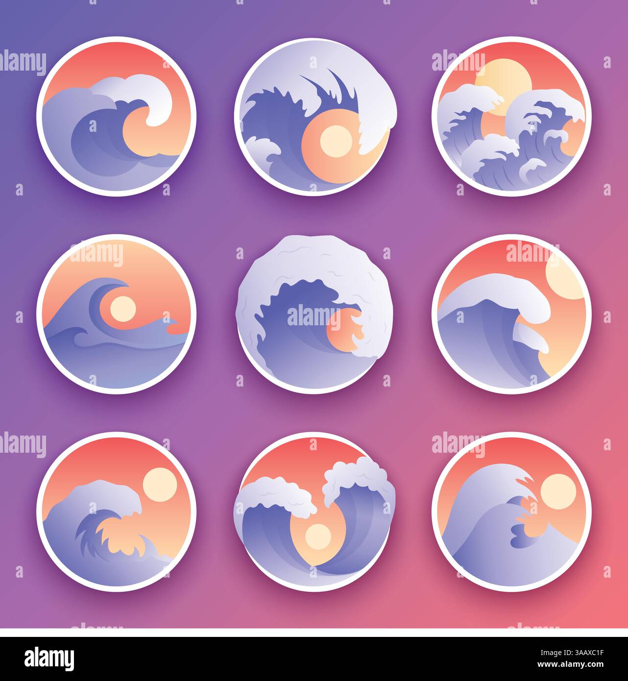 Ocean waves vector collection. Sea storm color waves. Waves, water ...