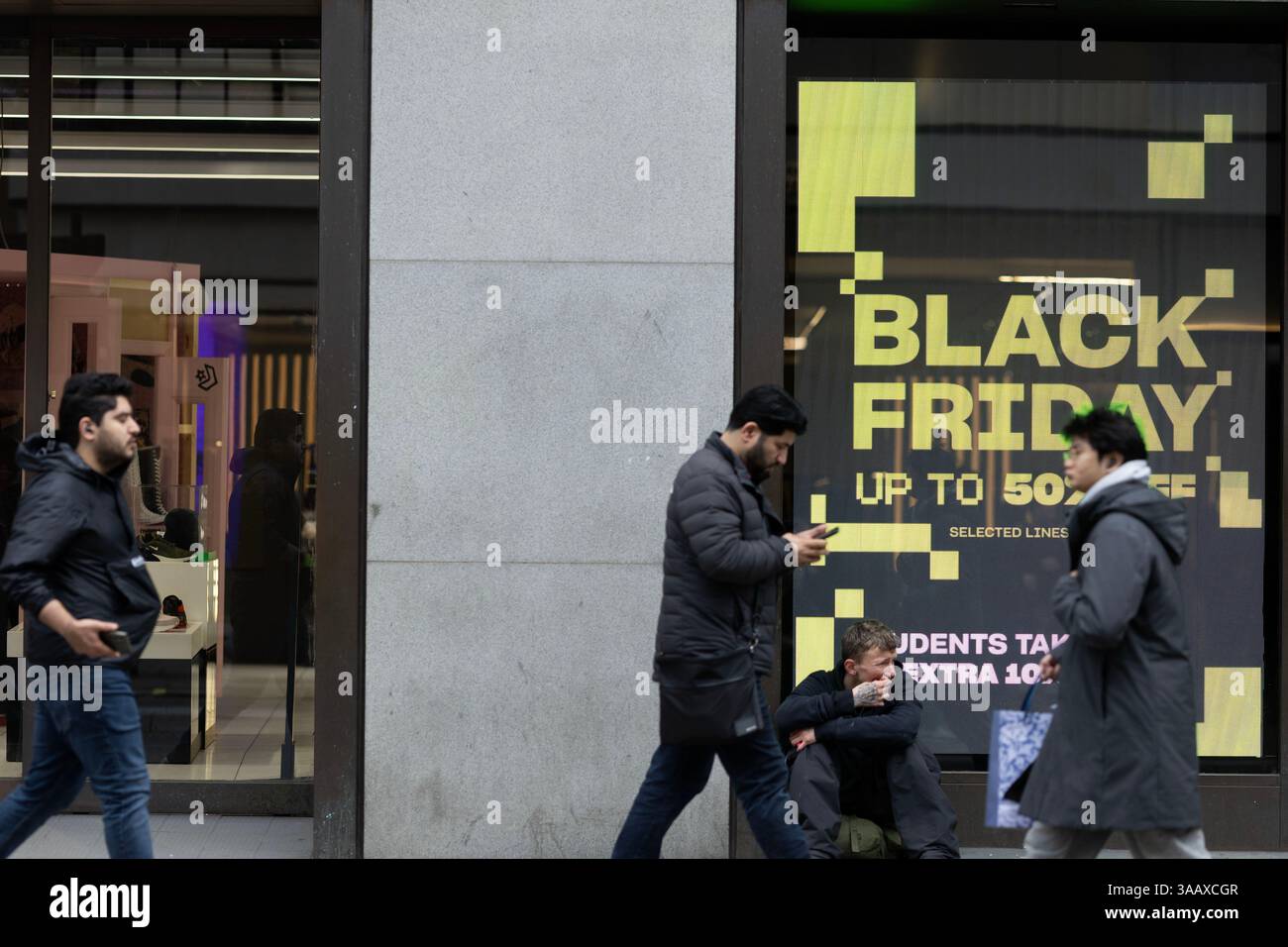 Black Friday signage is seen on Oxford Street in central London Stock ...