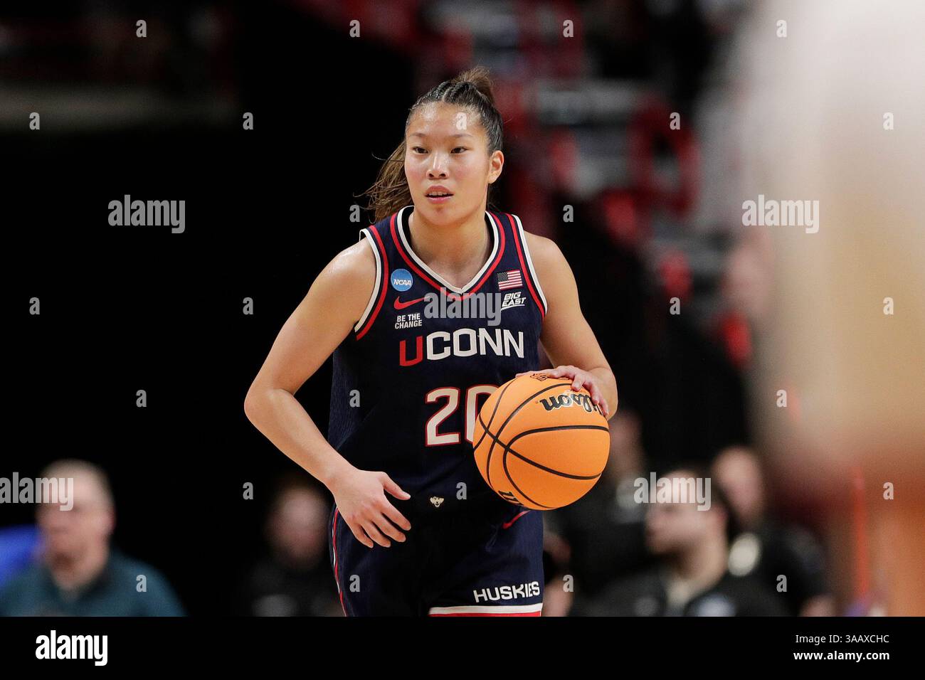 UConn guard Kaitlyn Chen (20) controls the ball during the first half ...