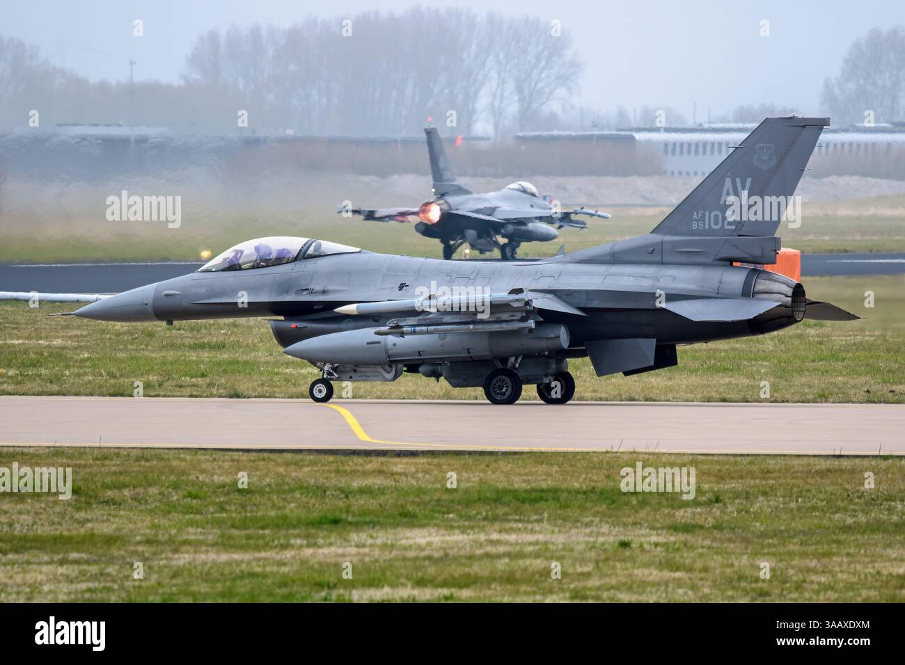 A U.S. Air Force F-16C taxies out for a mission at Leeuwarden Air Base, The Netherlands Stock ...