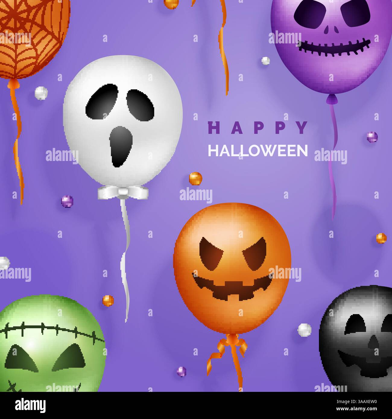 Halloween 3D Vector Balloons Background. Scary Air Balloons in ...
