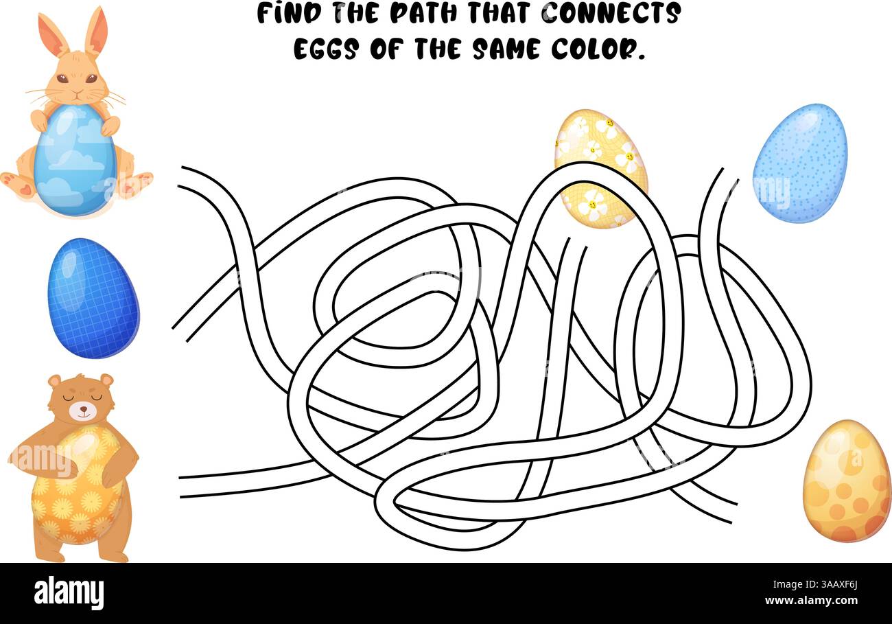 Easter Maze Game Match the Eggs by Color Kids Activity Stock Vector ...