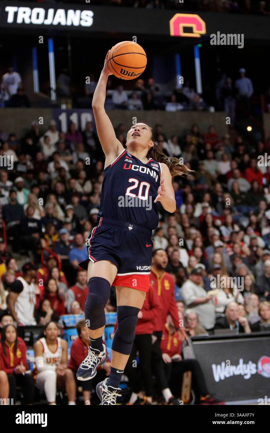UConn guard Kaitlyn Chen (20) shoots during the first half against ...