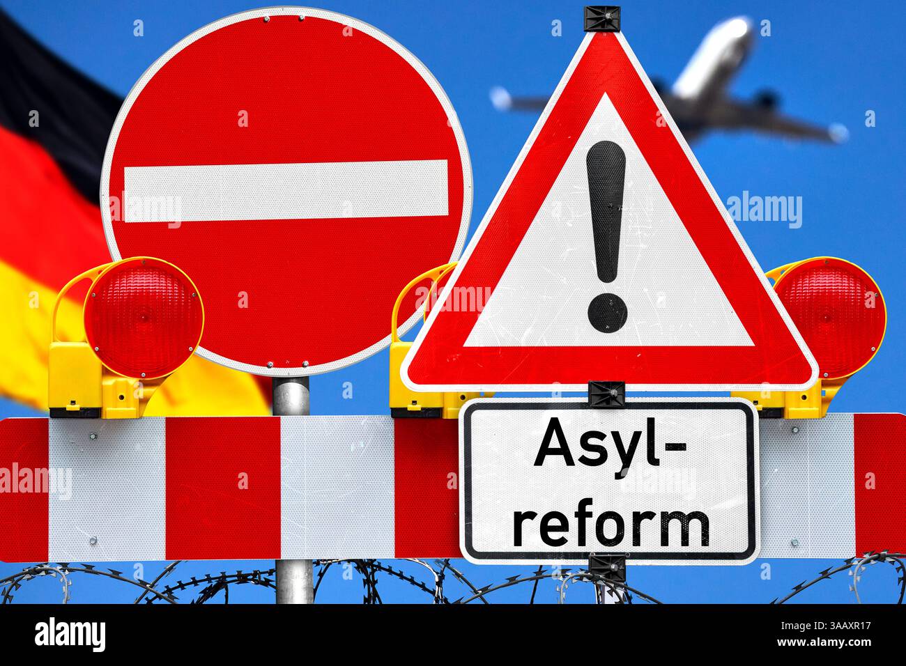 Germany - April 1, 2025: PHOTOMONTAGE, symbolic photo with warning ...