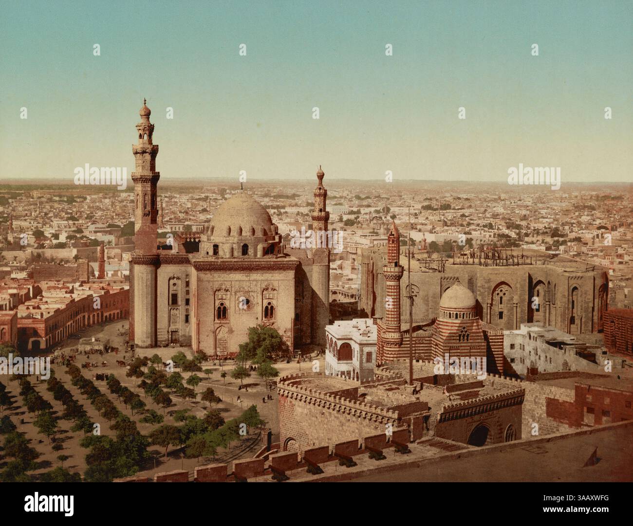 Photochrom print of the Sultan Hassan Mosque in Cairo, Egypt Stock ...