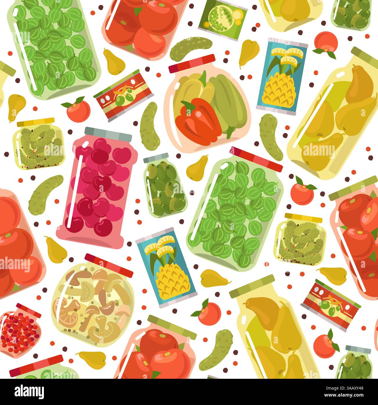 Vegetable and fruit pickles. Preserves seamless pattern. Marinated ...