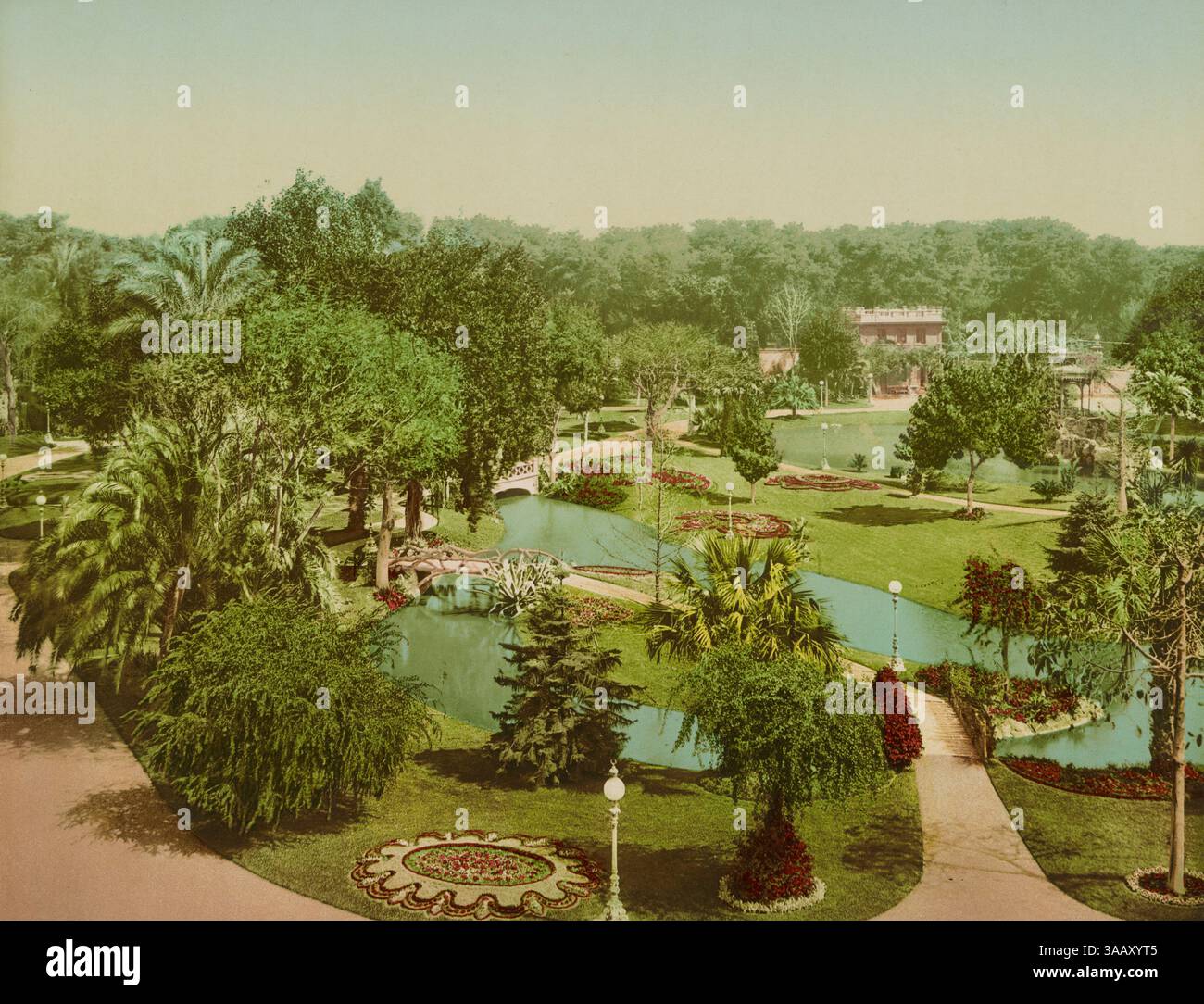 Photochrom print of the gardens and palace of Prince Hussein Kamel in ...