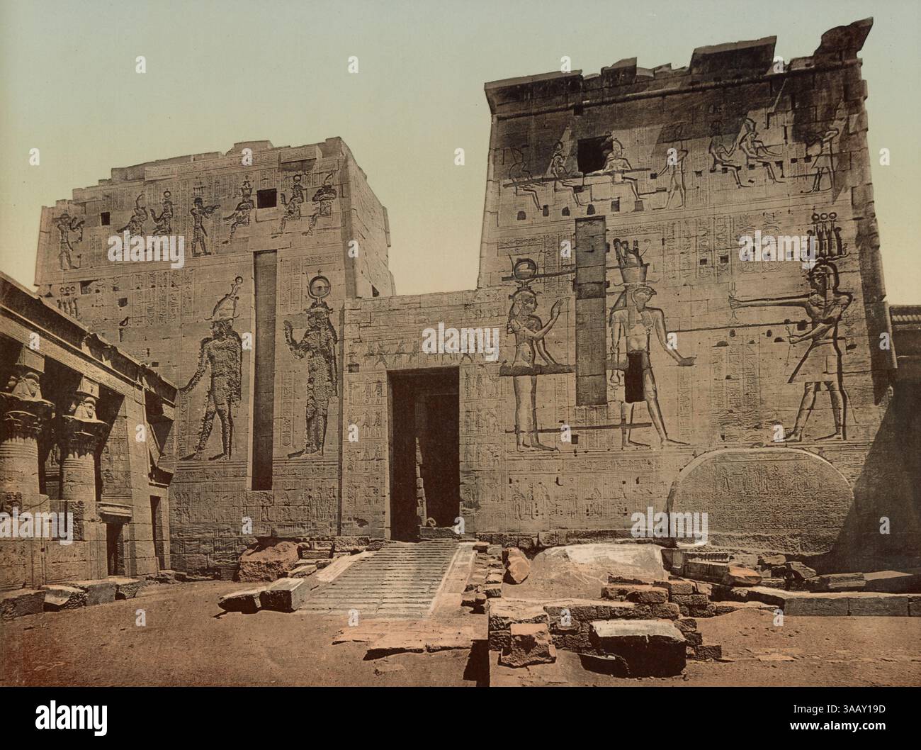 Photochrom print of the Philae temple complex, interior side, Egypt ...