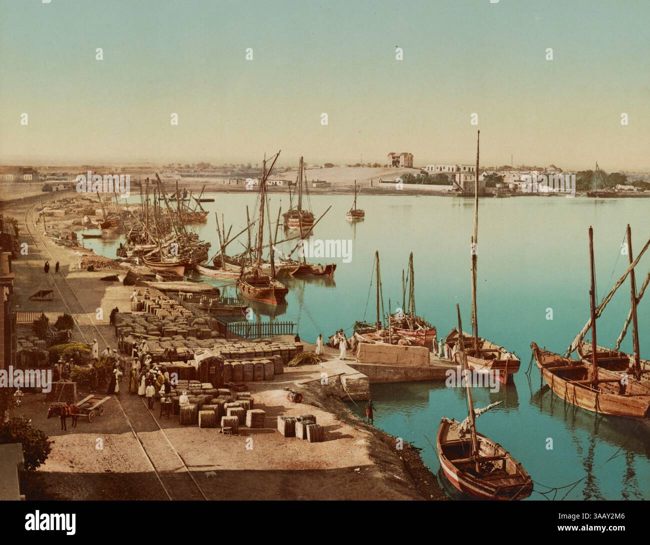 Photochrom print of the Port of Suez, Egypt Stock Photo - Alamy