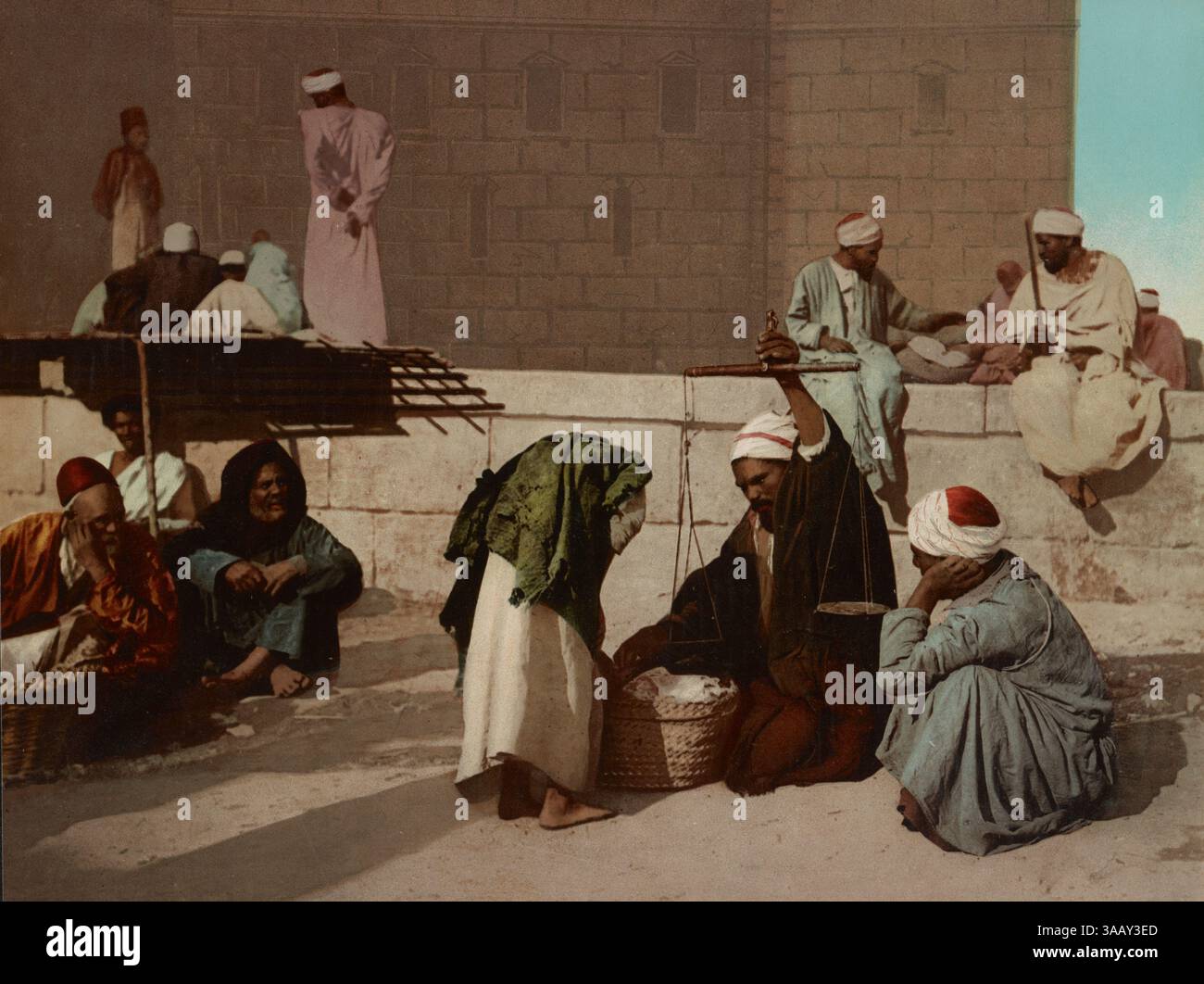 Photochrom print of date merchants in Cairo, Egypt Stock Photo - Alamy