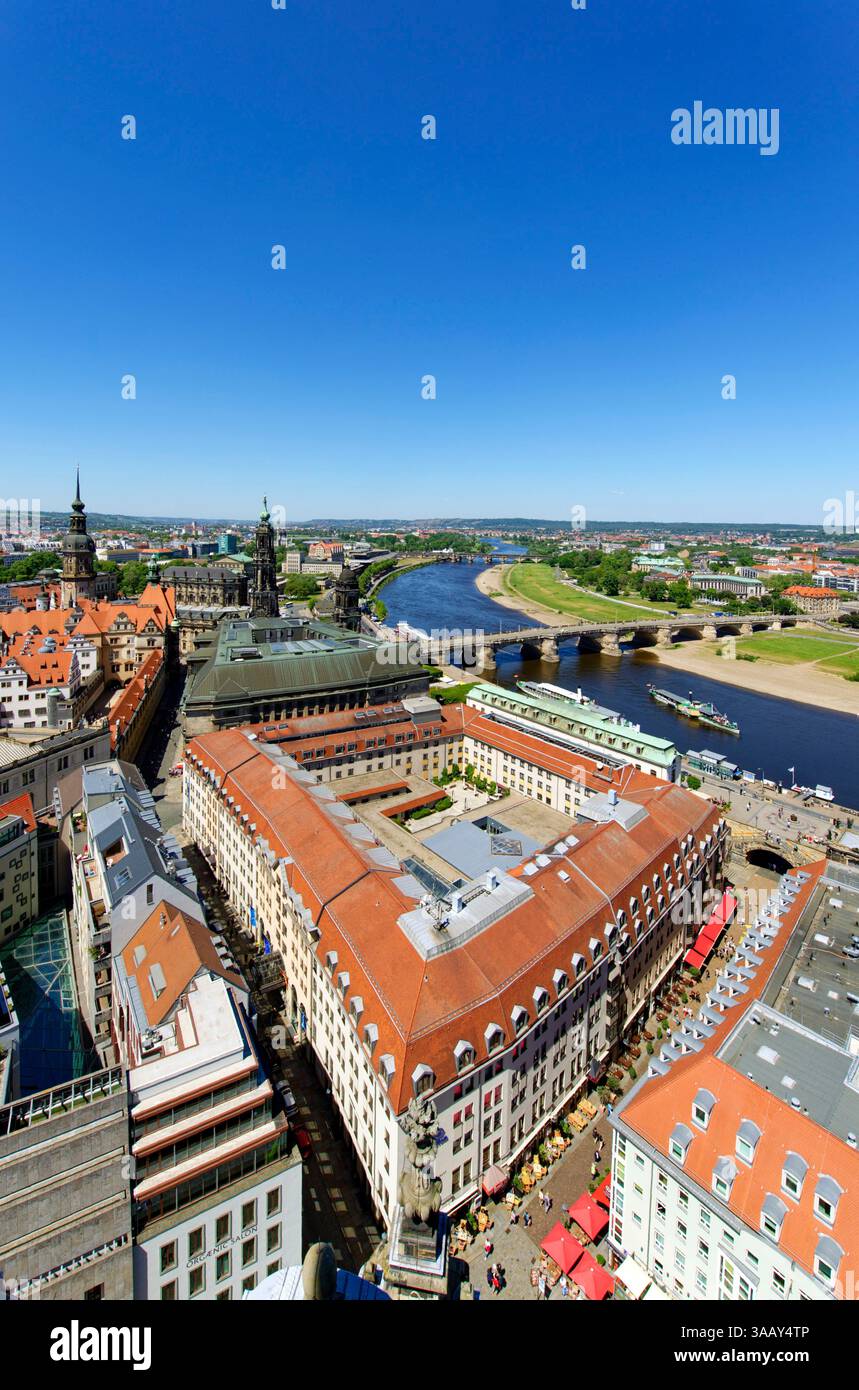 Germany, Saxony, Dresden, Elbe river bank, old city (Altstadt), from ...