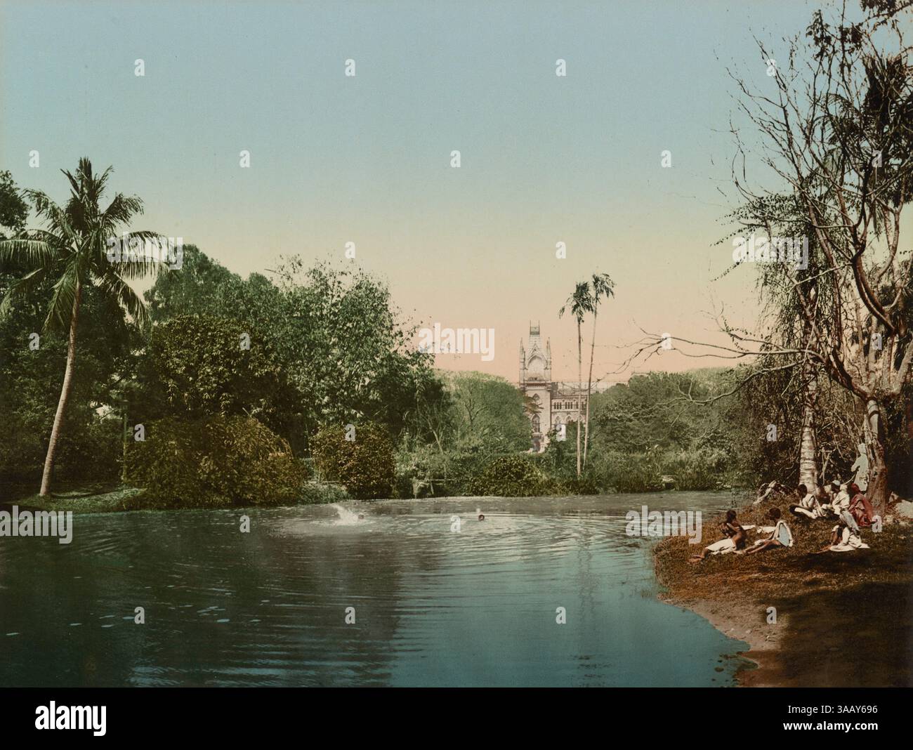 Photochrom print of the High Court seen from Eden Gardens in Calcutta ...