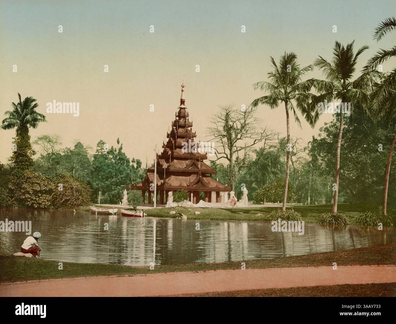 Photochrom print of a Burmese pagoda at Eden Gards in Calcutta (Kolkata ...