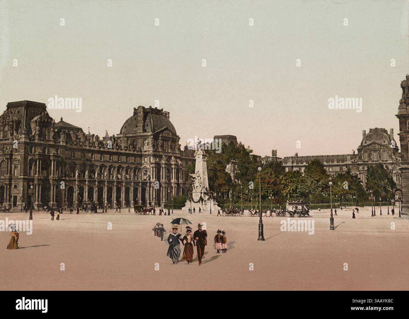 Vintage photochrom print of the Louvre Museum in Paris, France Stock ...