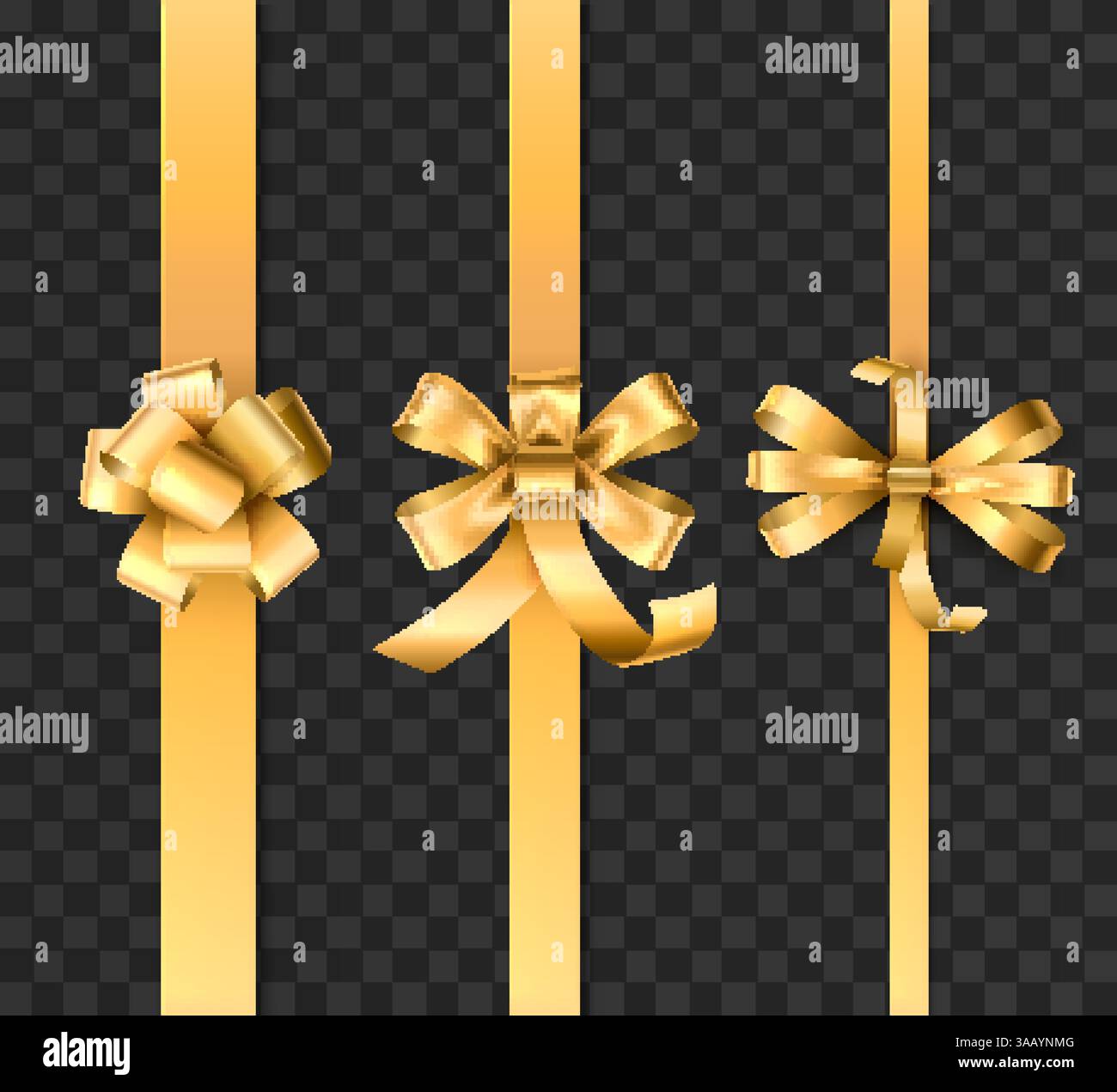 Different thicknesses gold satin ribbons with bows. Decorative laces ...