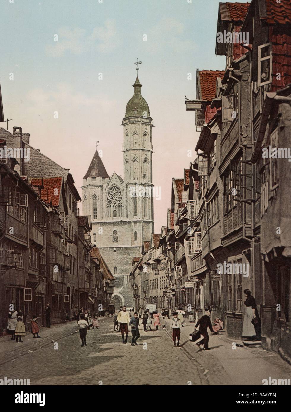 Vintage photochrom print of St. Andreas church in Braunschweig ...