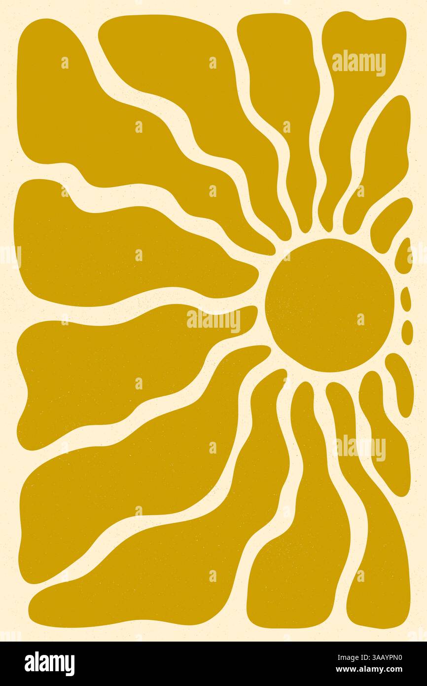 Summer sun poster. Groovy abstract retro sun with wavy rays Stock ...