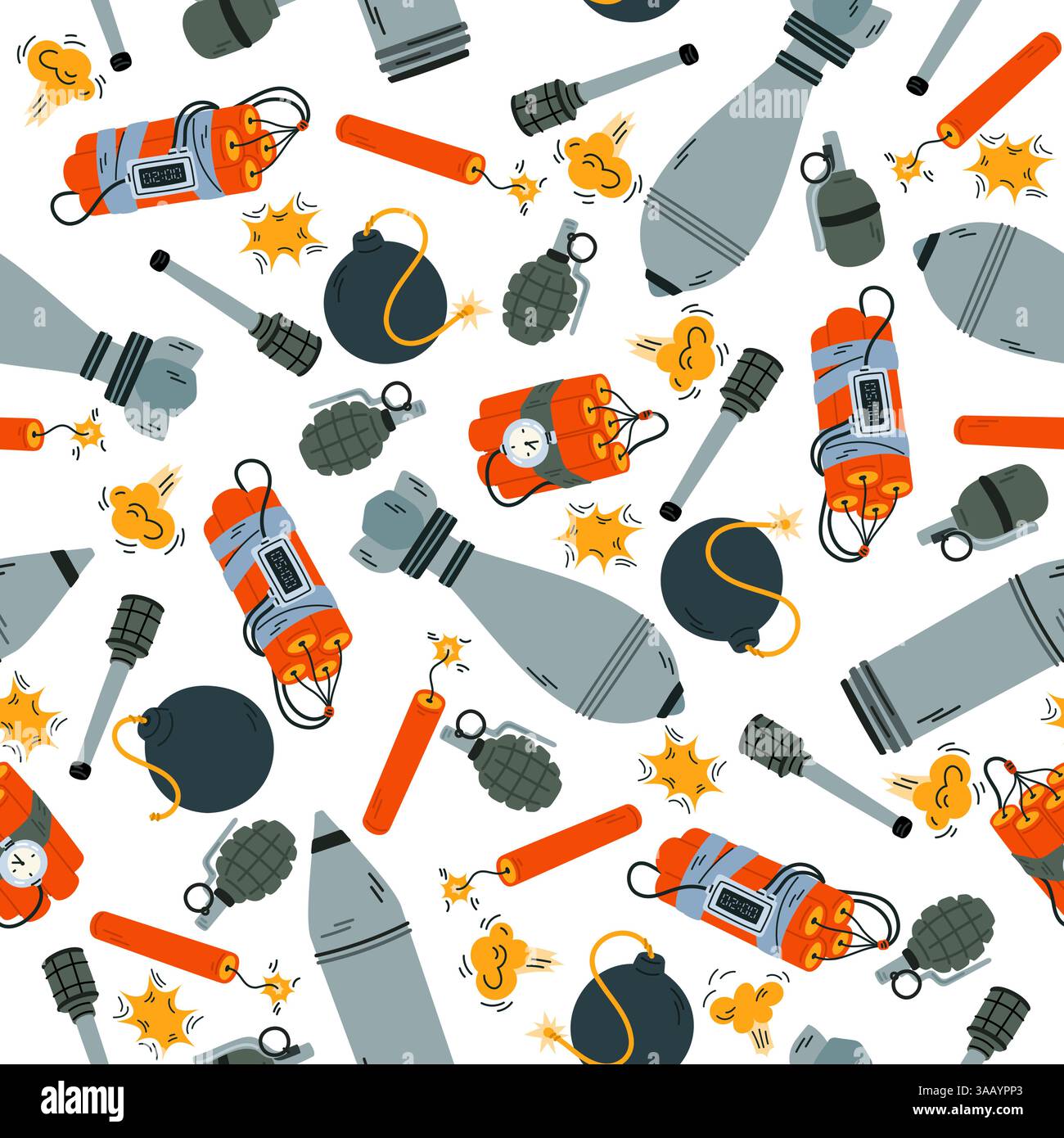 Bombs seamless pattern. Dynamite explosion. TNT detonator. Explosive ...