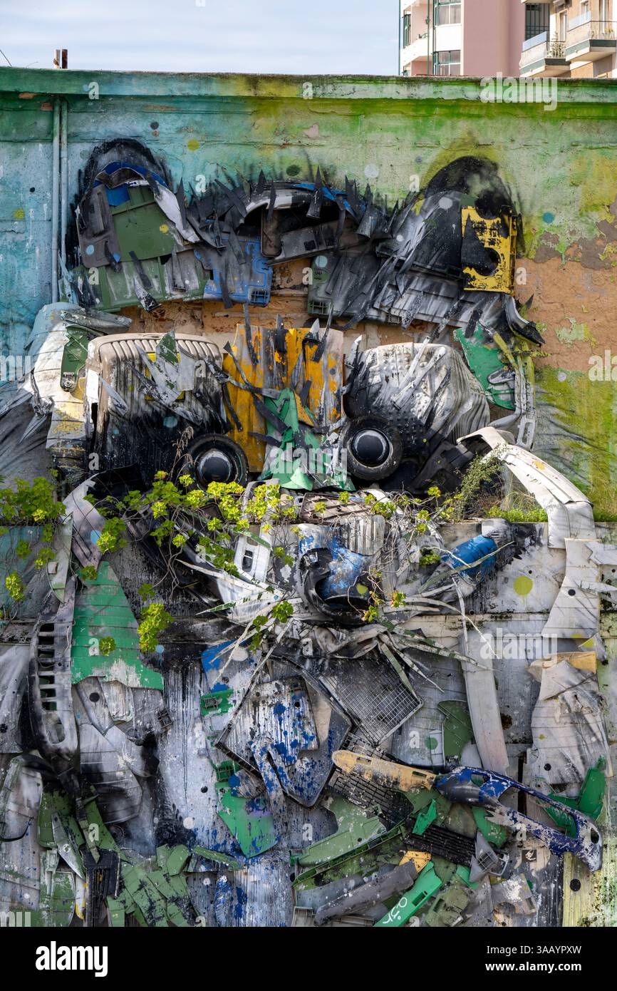 Portugal, Lisbon, Belem, a 4 m high bas-relief by the artist Bordalo II ...