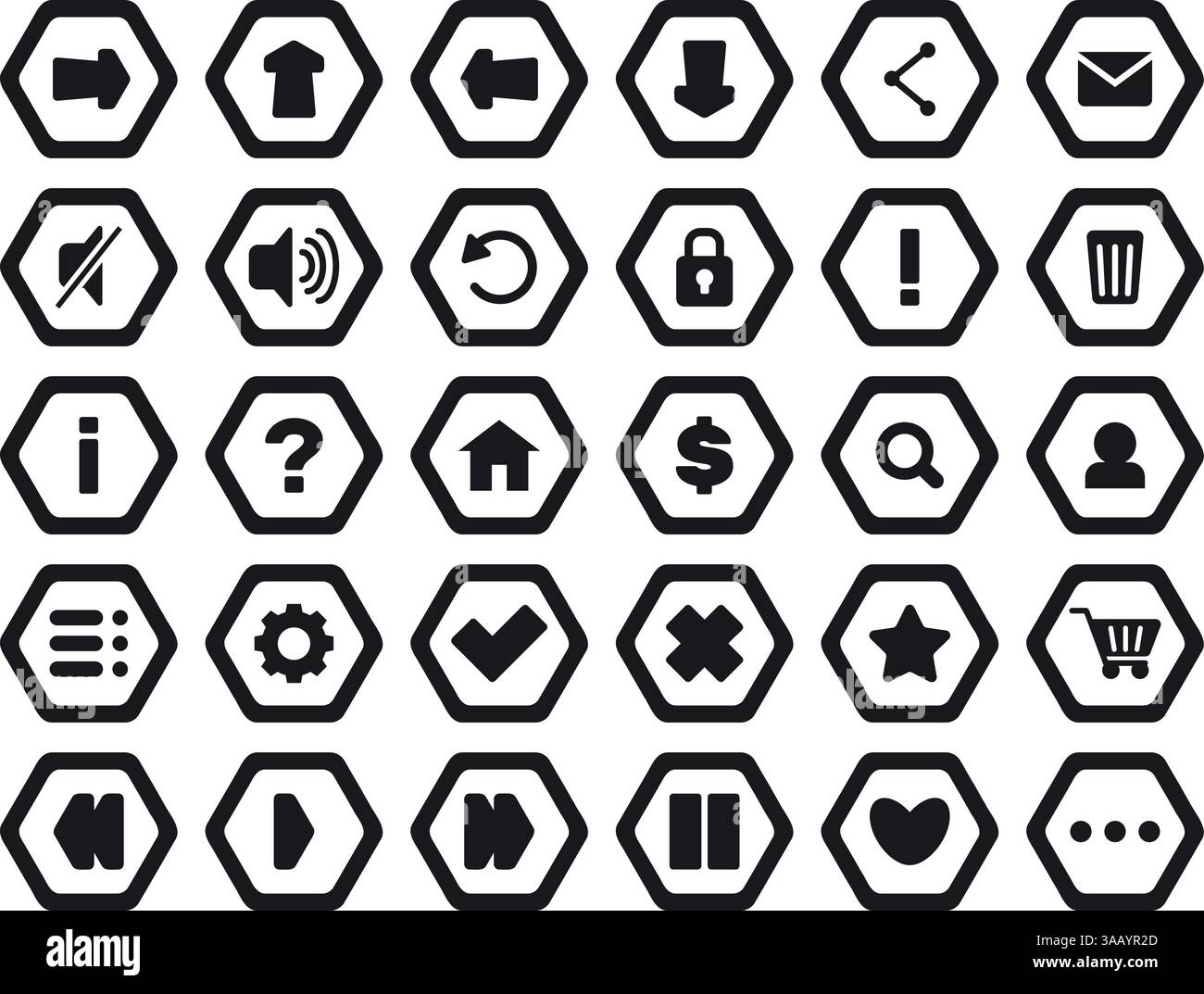 Black and white game icons for playing menu Audio volume. Stop and ...