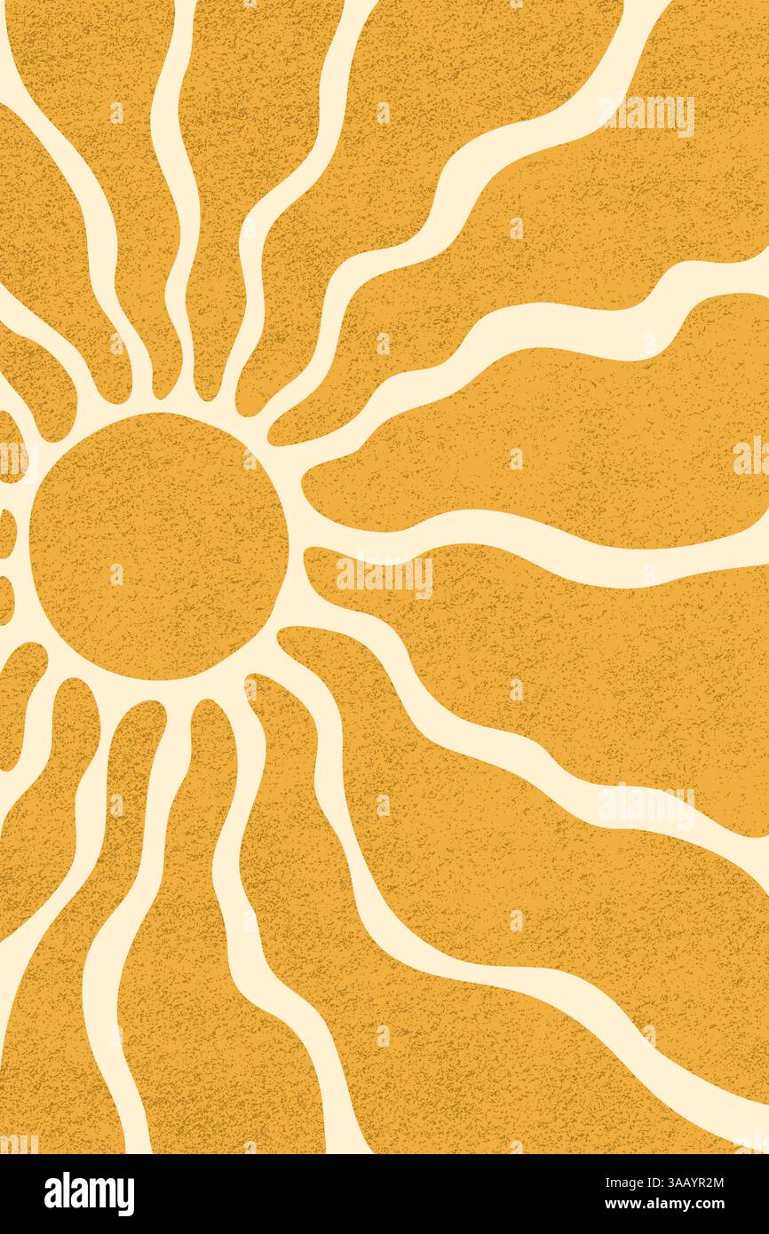 Groovy summer sun with wavy rays and vintage grainy texture Stock ...