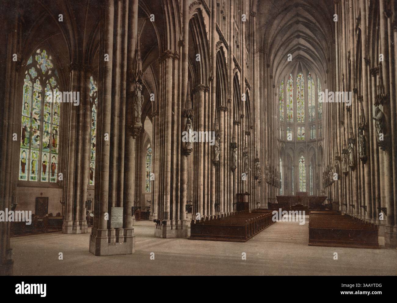Vintage photochrom print of the nave at Cologne Cathedral in Cologne ...