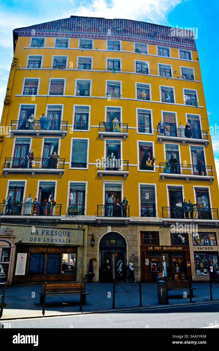 Lyon, France – June 27, 2015. Building with seven-storey mural known as ...