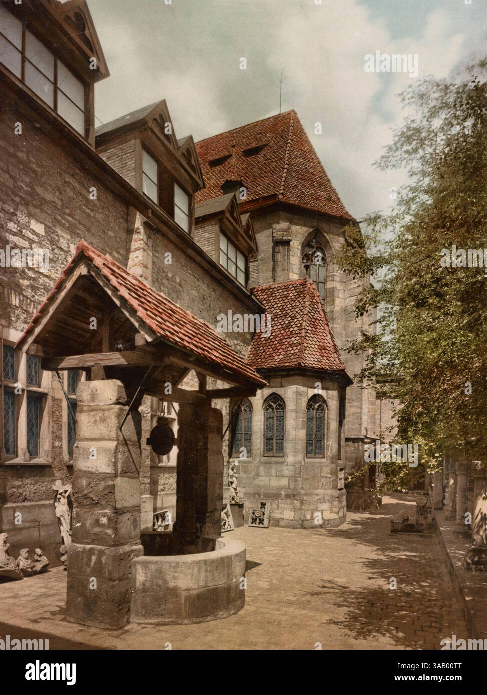 Vintage photochrom print of the monastery courtyard of the Germanic ...