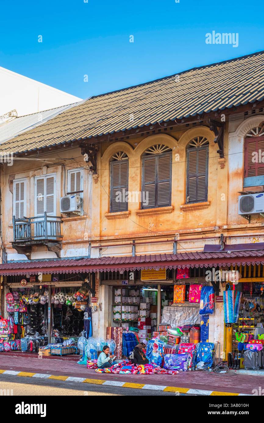 Laos, Khammouane province, Thakhek, former colonial town, retains some ...