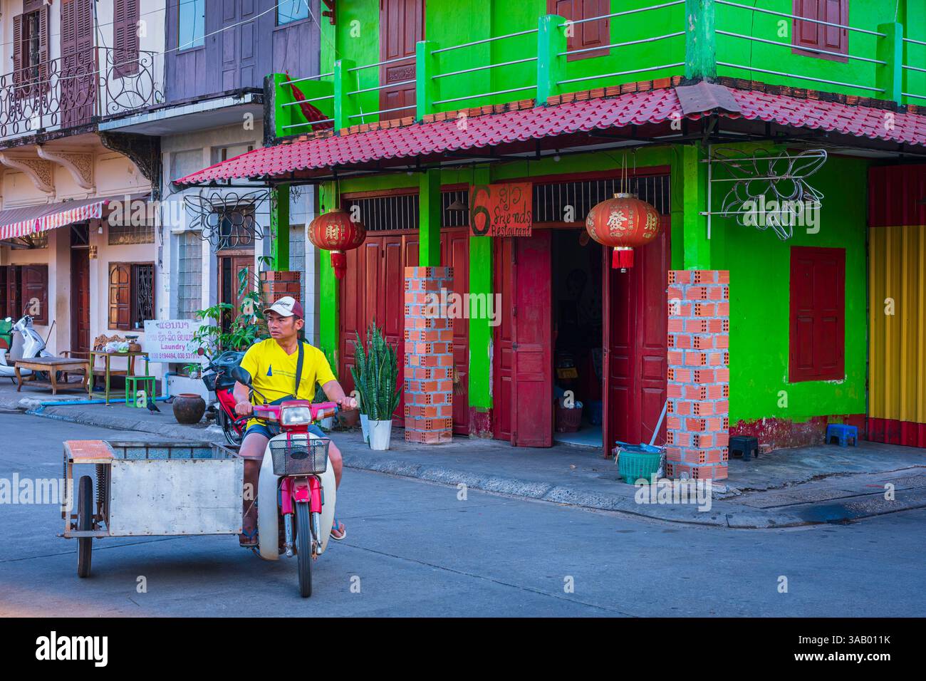 Laos, Khammouane province, Thakhek, former colonial town, retains some ...