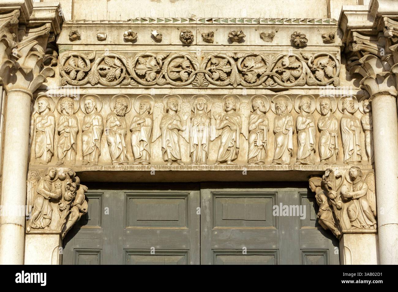 Italy, Tuscany, Lucca province, Lucca, the main gate and the architrave ...