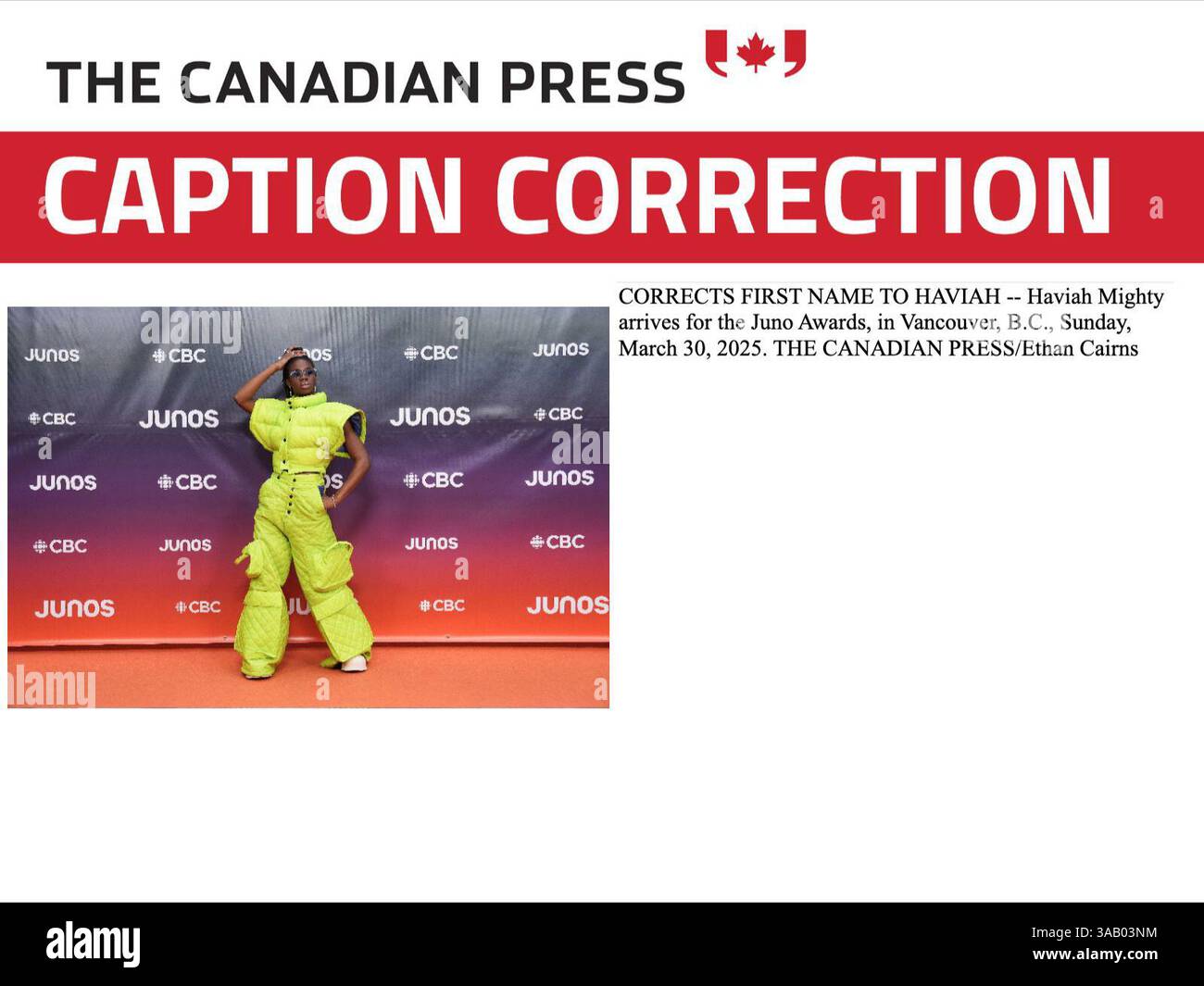 CORRECTS FIRST NAME TO HAVIAH -- Haviah Mighty arrives for the Juno ...