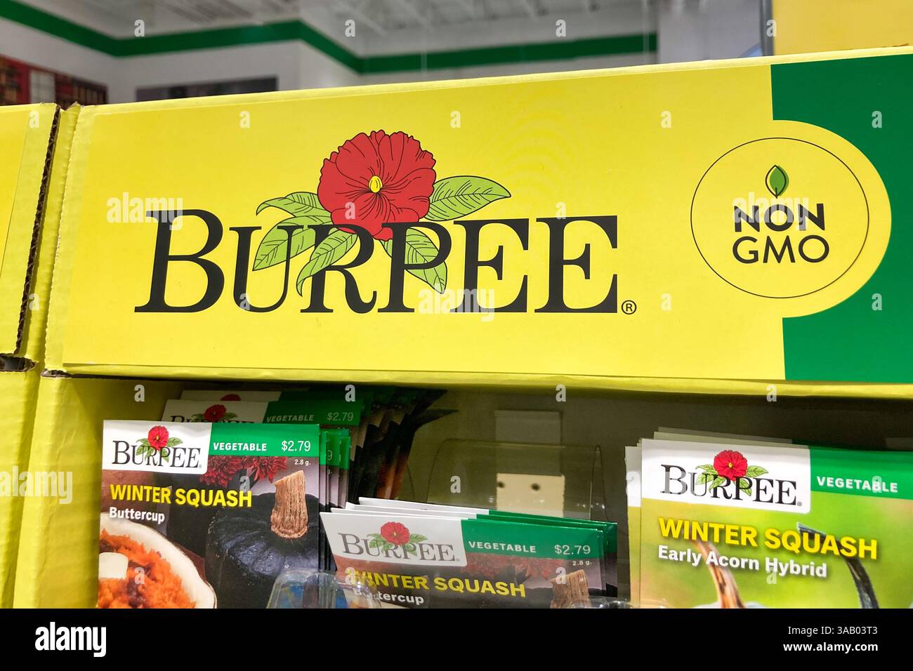 HUDSON, WI, USA, JANUARY 10, 2025: Burpee winter squash seed display ...