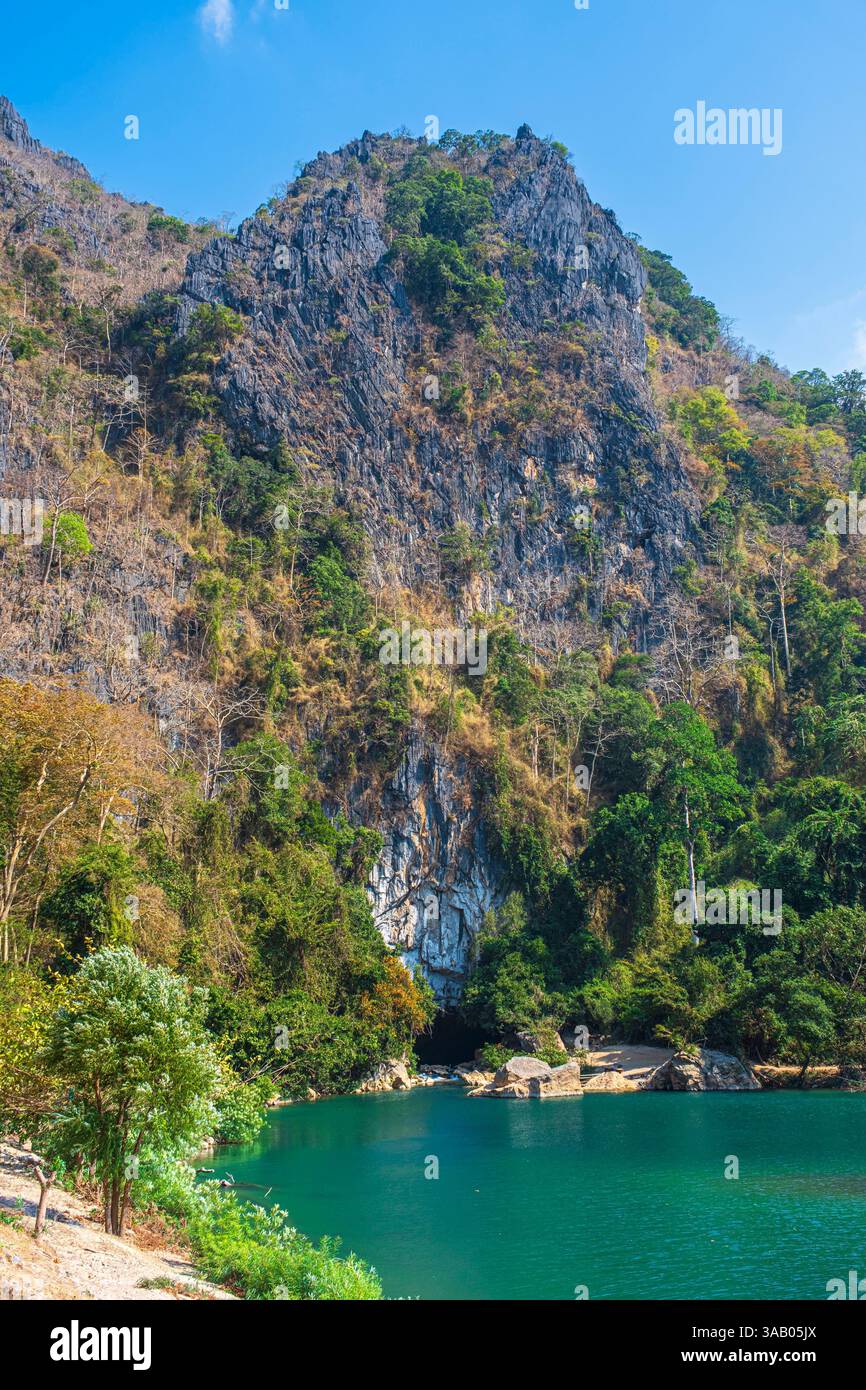 Laos, Khammouane province, Phou Hin Poun National Park, entrance to ...