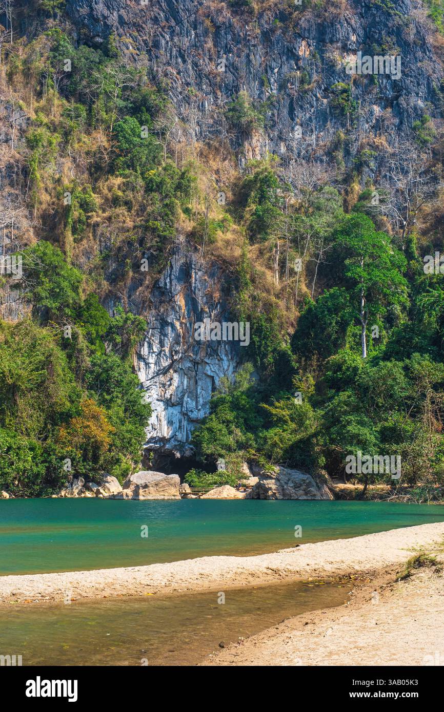 Laos, Khammouane province, Phou Hin Poun National Park, entrance to ...