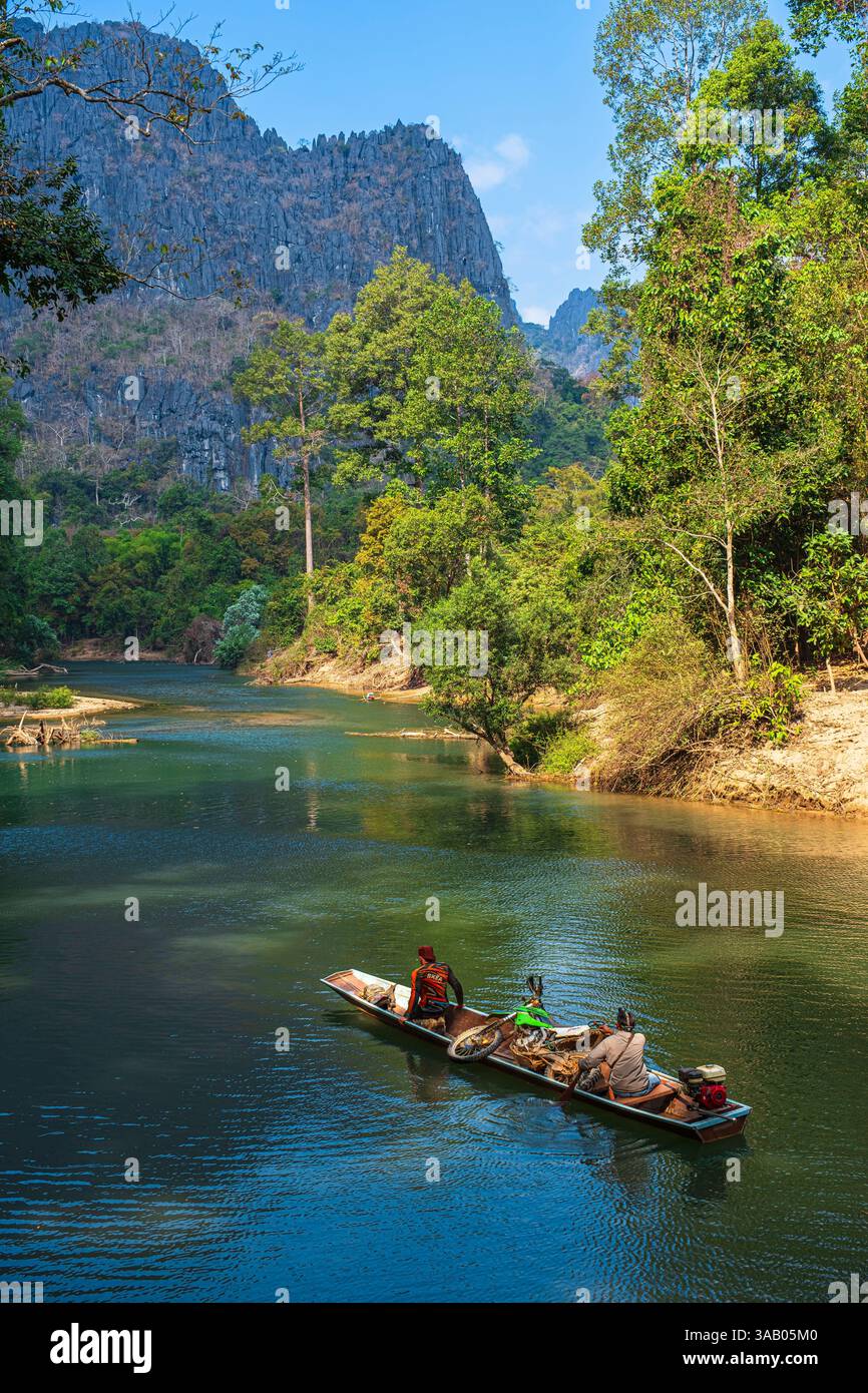 Laos, Khammouane province, Phou Hin Poun National Park, Hin Boun river ...